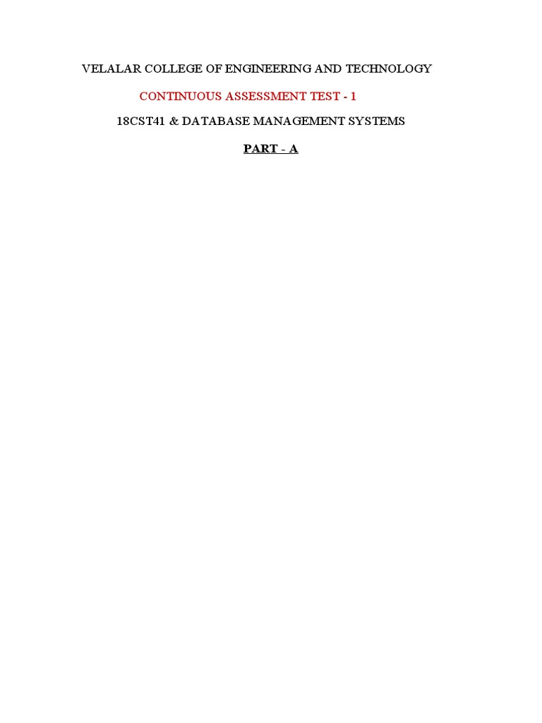 18CST41 - DBMS Cat 1 Answer Key | PDF | Databases | Conceptual Model