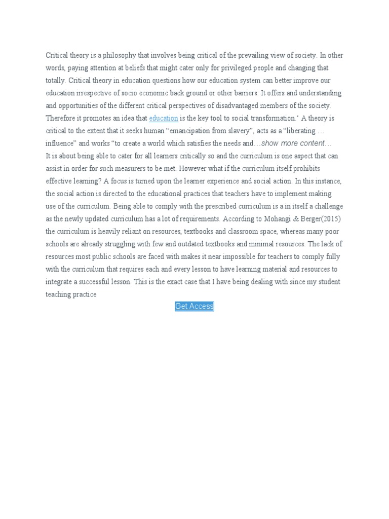 Critical Theory in Education: Emancipation | PDF