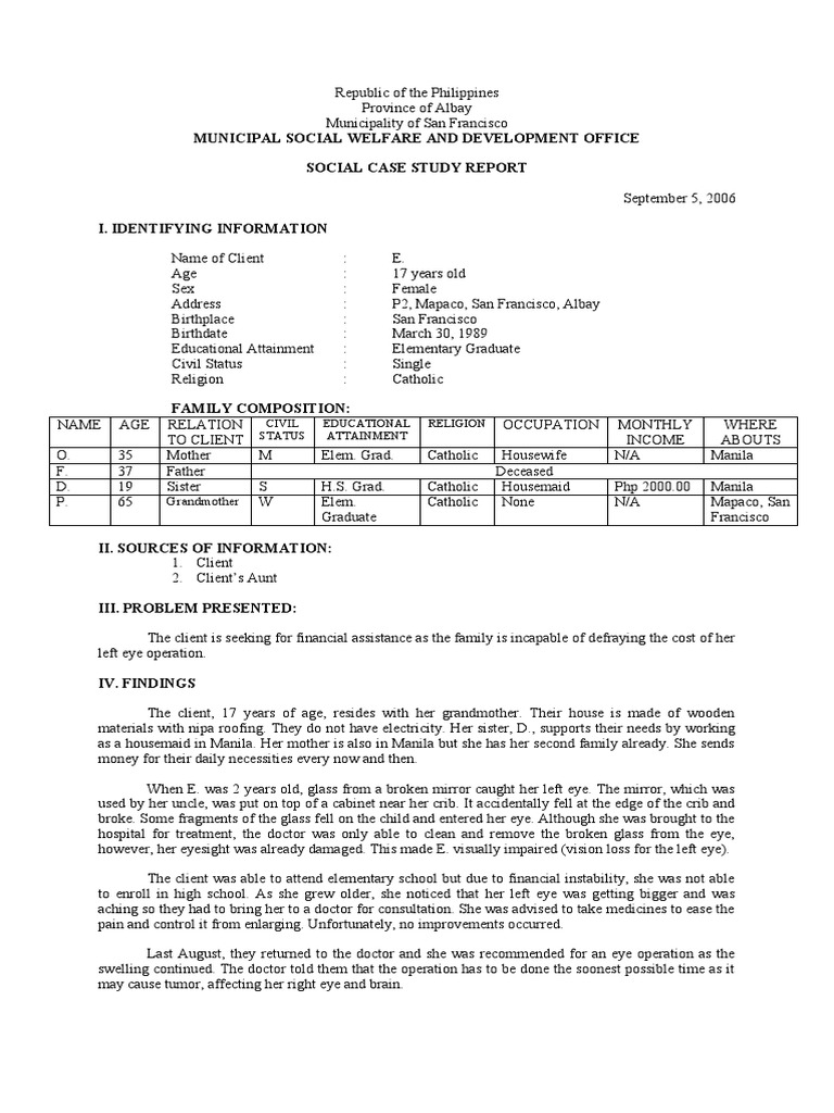 Sample SCSR | PDF | Social Work | Visual Impairment