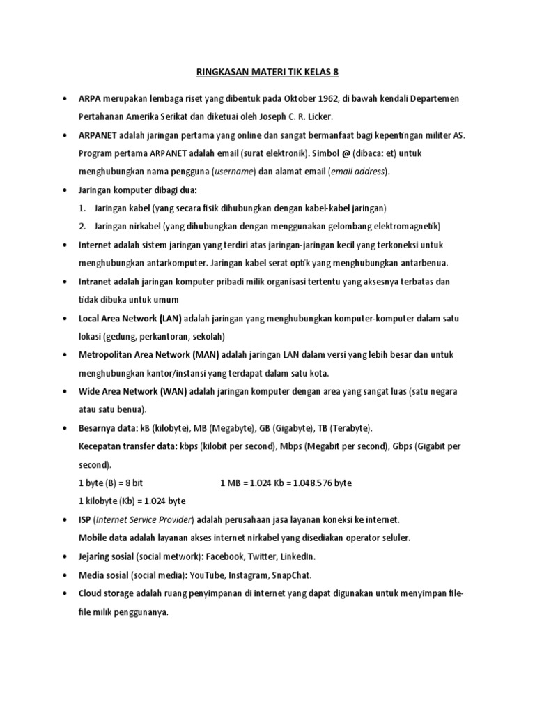 Ringkasan Materi Tik Kelas 8 | PDF | Game & Aktivitas | Teknologi & Rekayasa