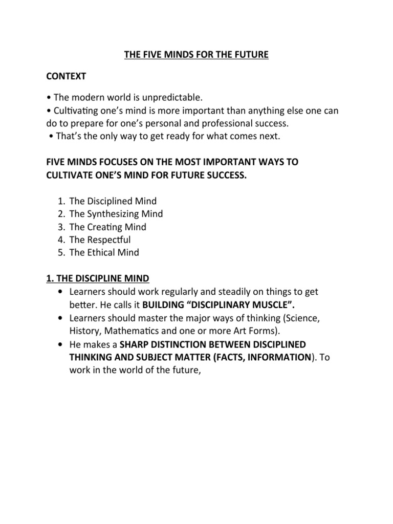 The Five Minds For The Future | PDF