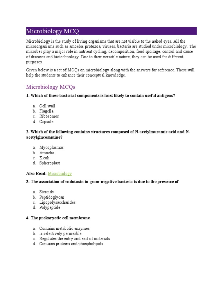 Microbiology MCQ Questions | PDF | Bacteria | Gram Negative Bacteria