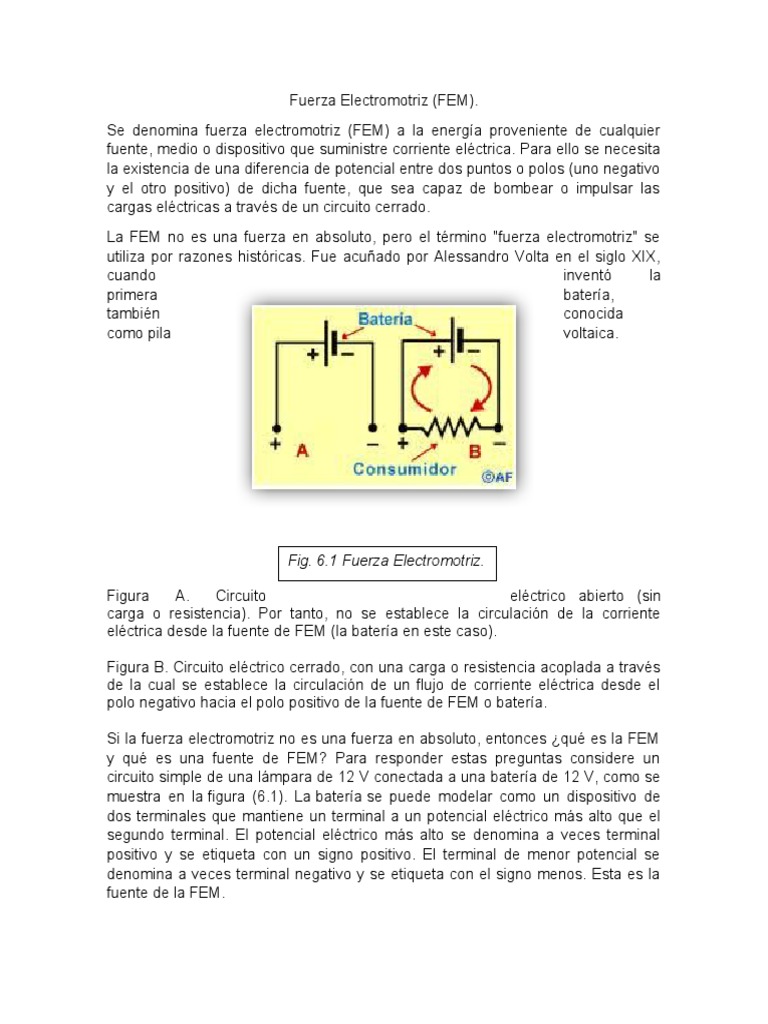 Fuerza Electromotriz Fem Pdf Corriente Eléctrica Electricidad