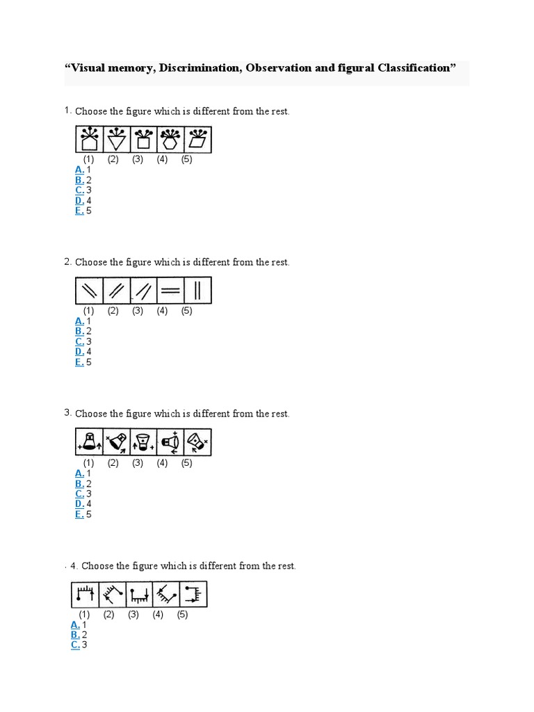 Visual Memory Discrimination Observation Figural Classification Download Free Pdf Numbers