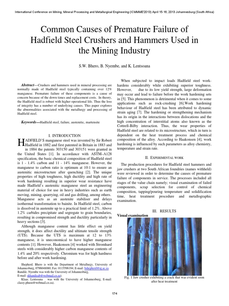Common Causes of Premature Failure of Hadfield Steel Crushers and ...