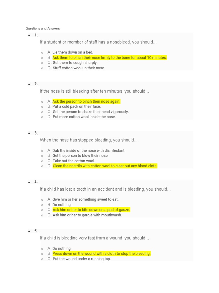 Fisrt Aid Questions and Answers | PDF | Cardiopulmonary Resuscitation ...