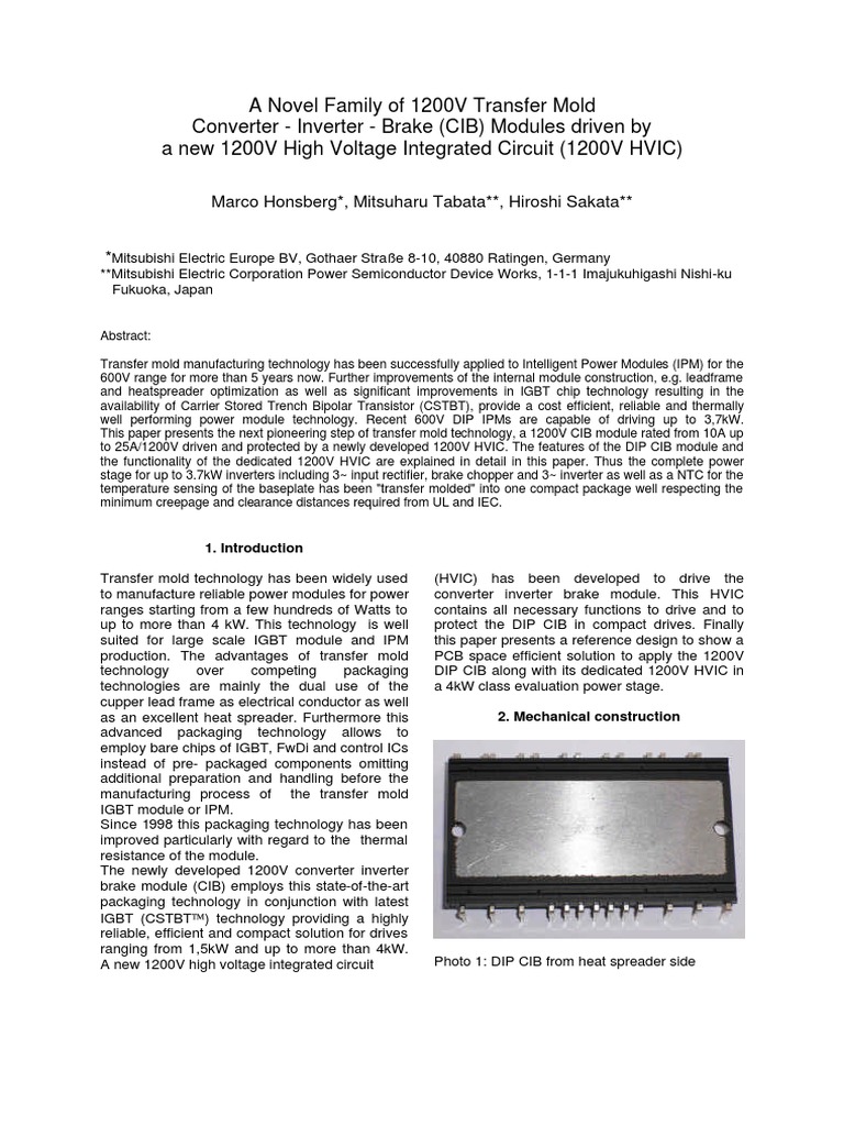A Novel Family of 1200V Transfer Mold Converter - Inverter - Brake (CIB ...