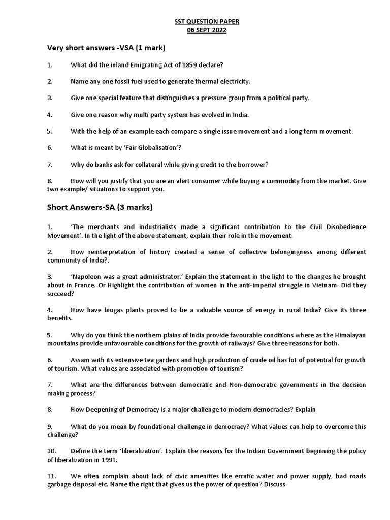 SST Question Paper | Download Free PDF | Economies