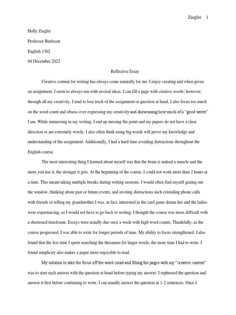 Reflective Essay | PDF | Essays | Cognition