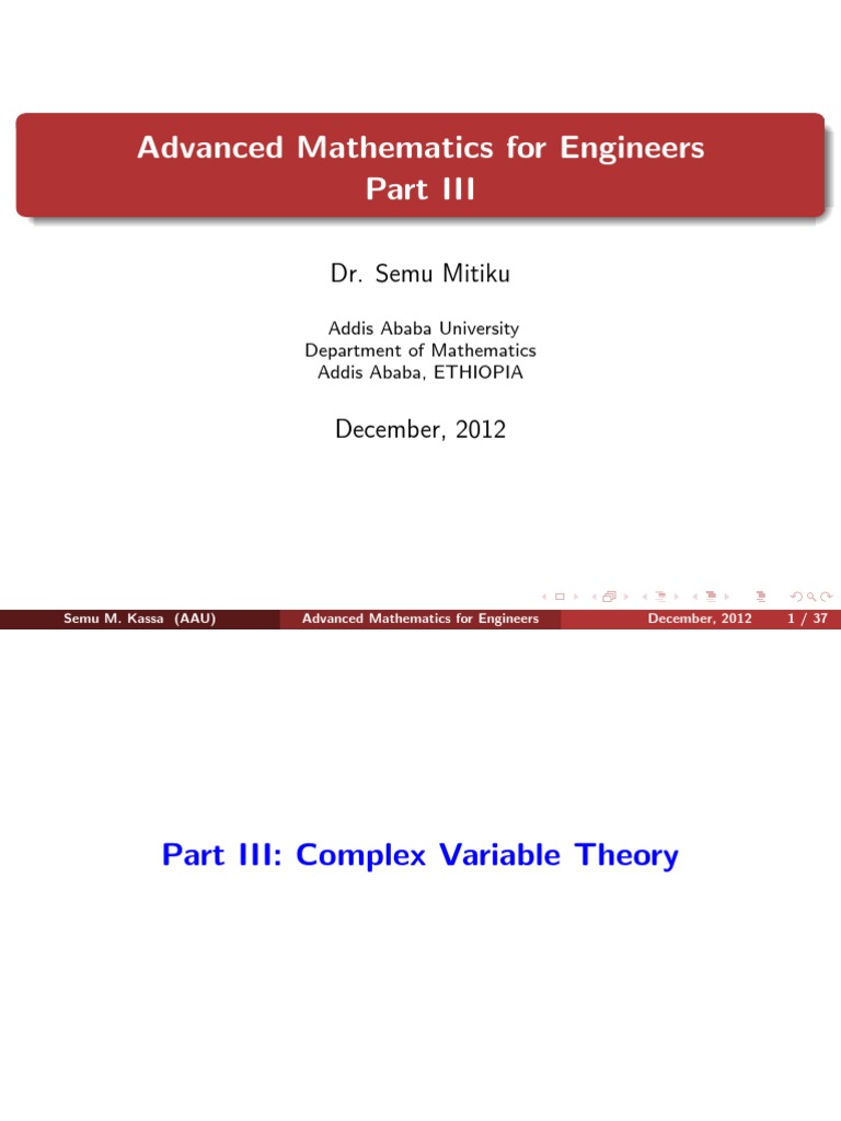Complex Variable Theory for Engineers | PDF | Complex Number | Function ...