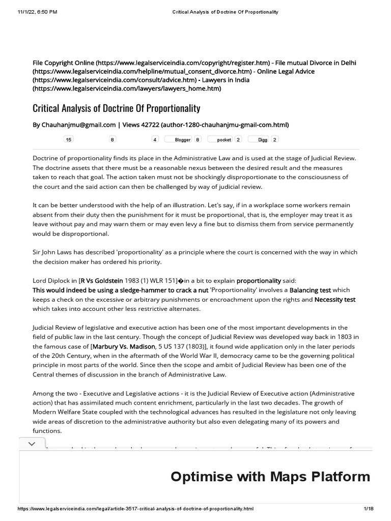 Critical Analysis of Doctrine of Proportionality | PDF | Law