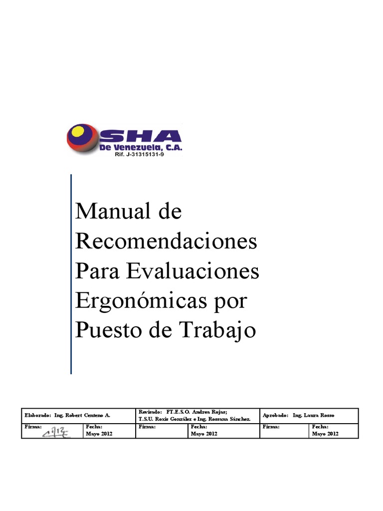 Manual de Recomendaciones para Evaluaciones Ergonómicas Por Puesto de Trabajo ACTUALIZADO | PDF ...