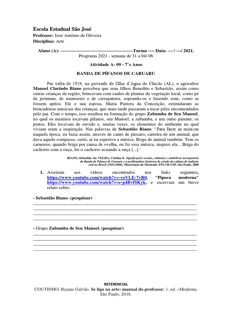 Arte - Atividade 9 - 7°s Anos | PDF