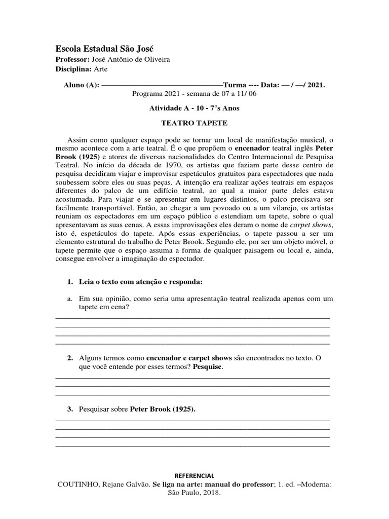 Arte - Atividade 10 - 7°s Anos | Download grátis PDF | Teatro