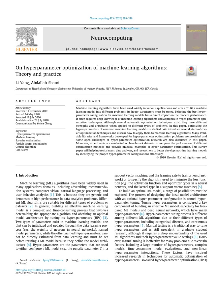 On Hyperparameter Optimization of Machine Learning Algorithms: Theory ... On Hyperparameter Optimization of Machine Learning Algorithms: Theory ...