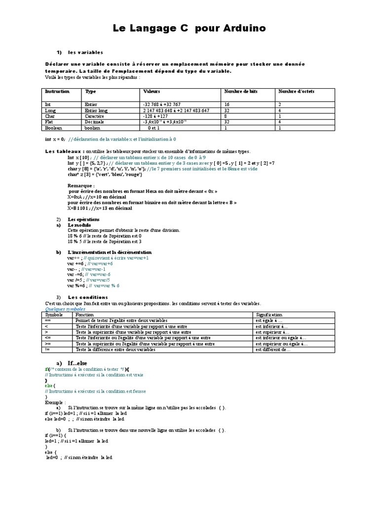 Le Langage C Pour Arduino | PDF | Structure de contrôle | Génie logiciel