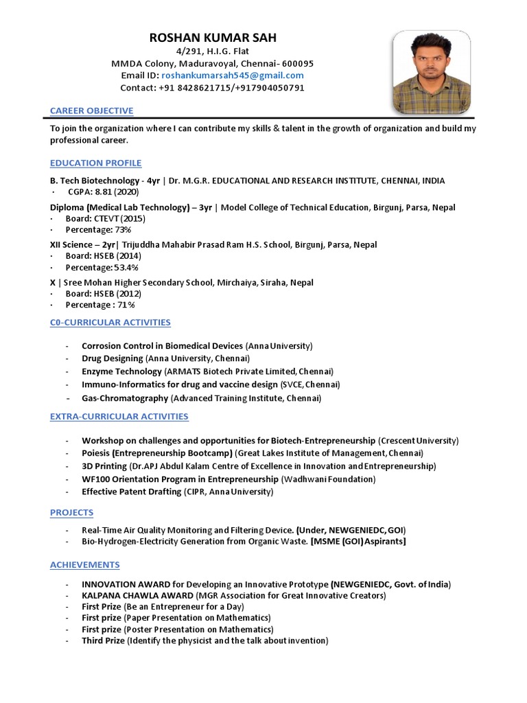 RESUME-Roshan Kumar Sah | PDF | Science