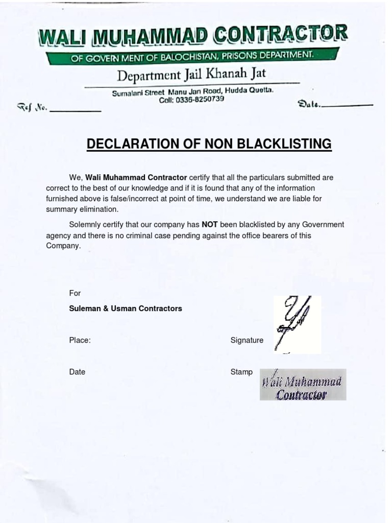 Declaration of Non Blacklisting | PDF | Social Science