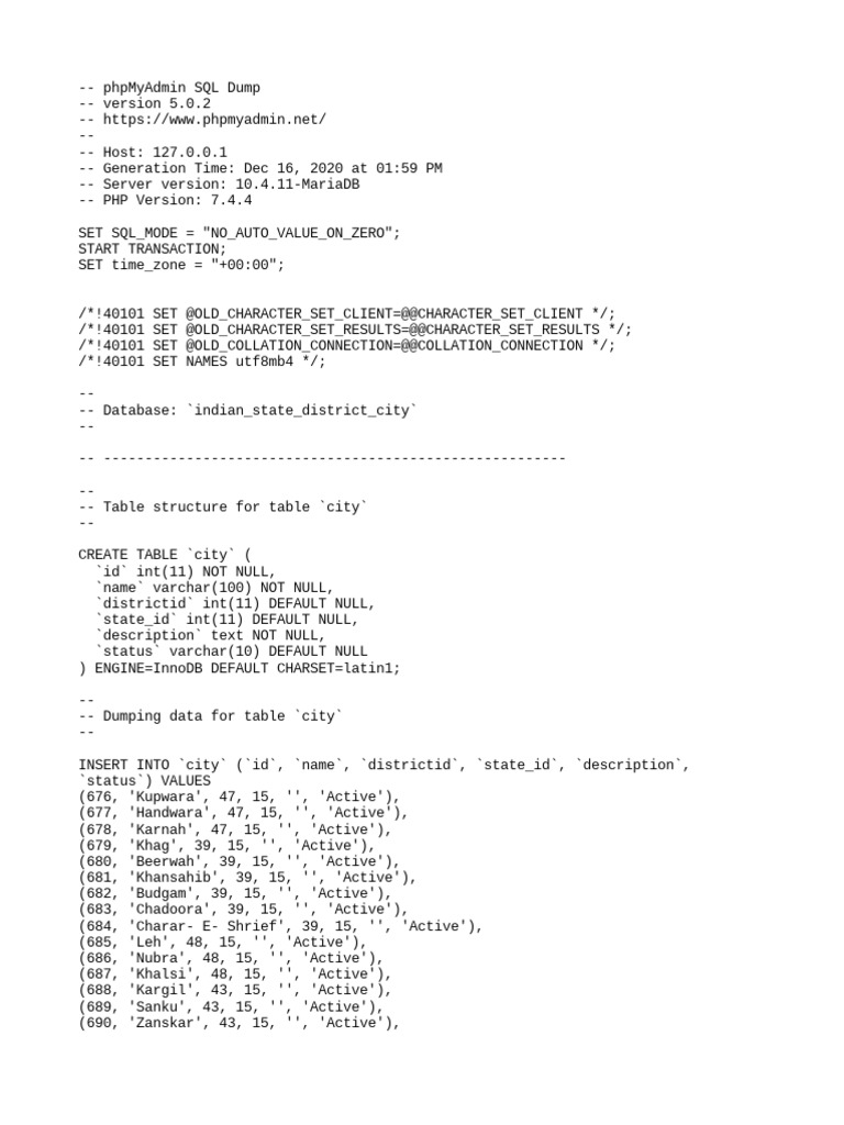 SQL Dump: Indian Cities Database | PDF | Data Management | Data Management Software