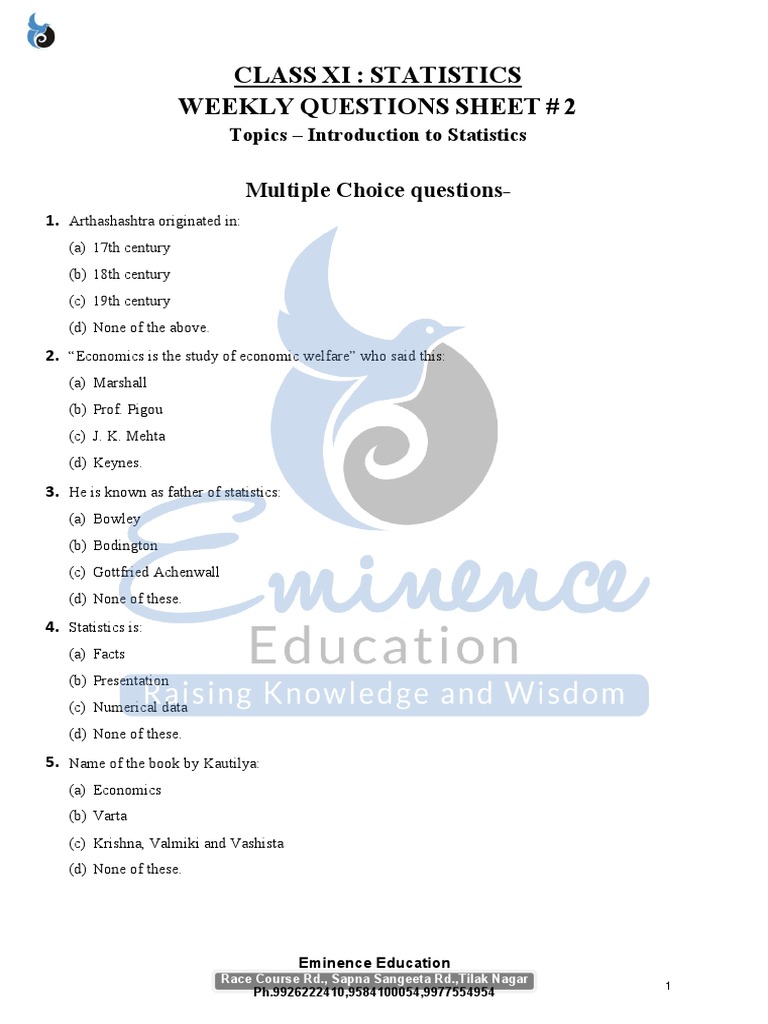 Introduction To Statistics Questions | PDF | Statistics | Economics