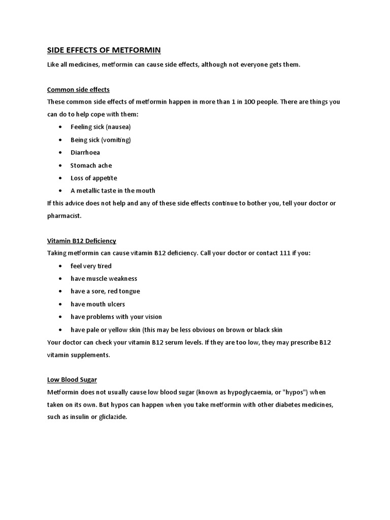 Side Effects of Metformin | PDF | Hypoglycemia | Vitamin B12