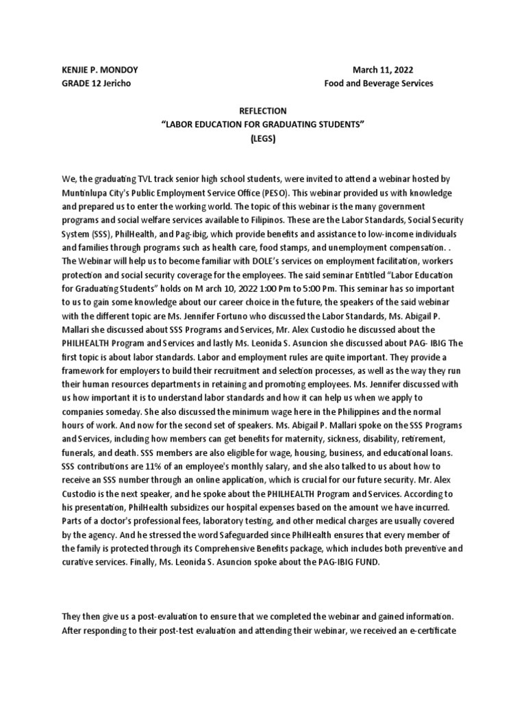 Reflection Legs Webinar | PDF | Welfare | Employment