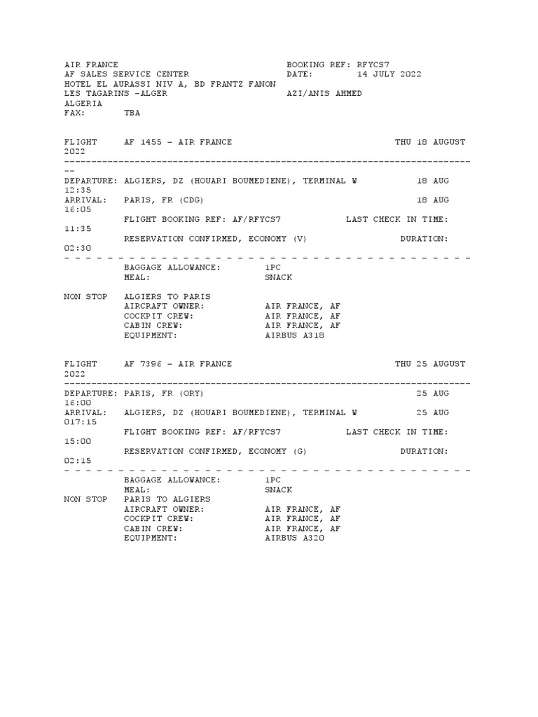 Air France Booking Ref | PDF | Business