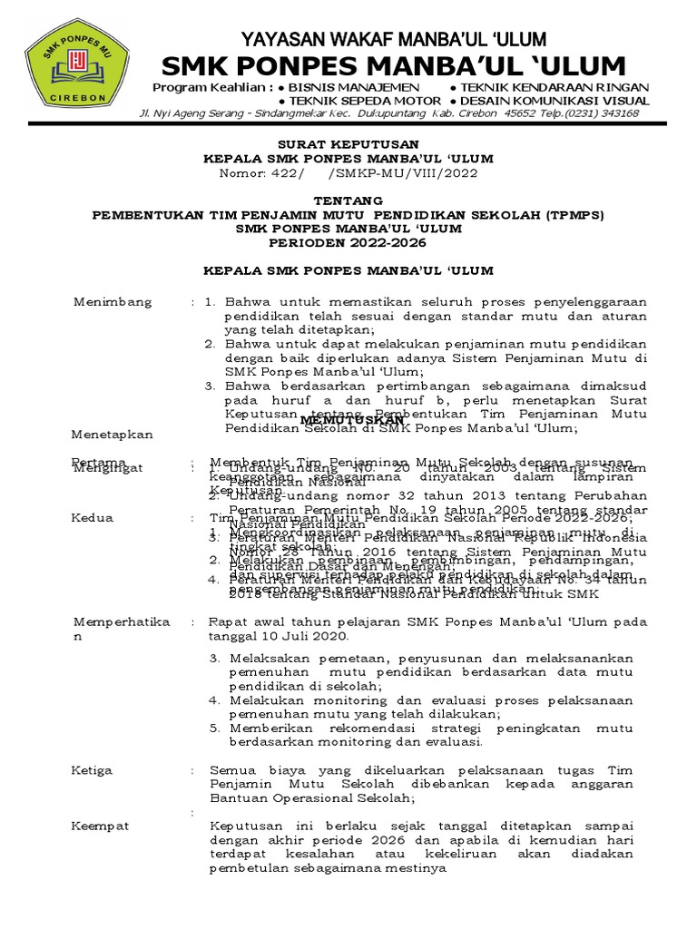 SK TPMPS SMK Ponpes | PDF