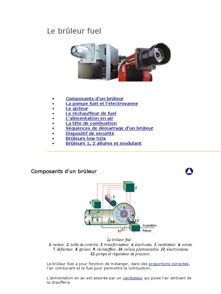 Fonctionnement du brûleur fuel | PDF | La combustion | Chaudière