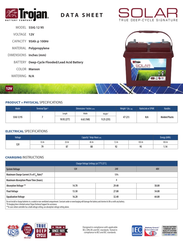 Data Sheet: SSIG 12 95 12V 95ah at 100Hr Polypropylene Inches (MM) Deep ...