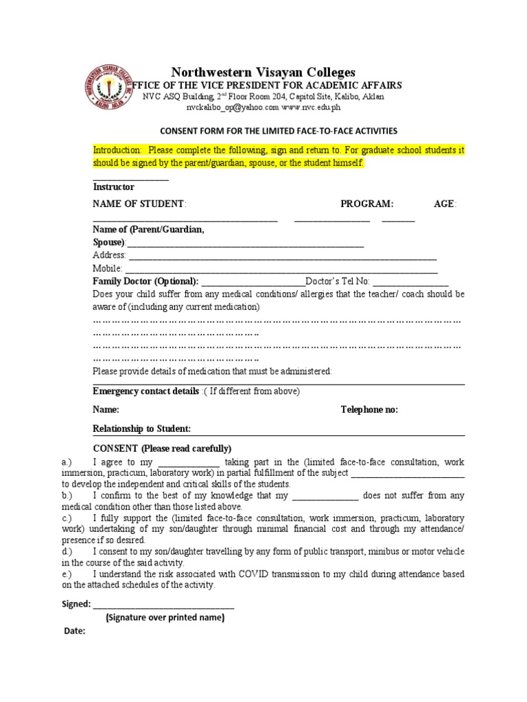 Maed Consent Form For The Limited Face To Face Activities | PDF | Health Sciences
