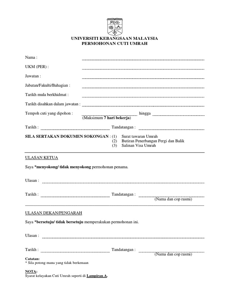 Borang Permohonan Cuti Umrah | PDF