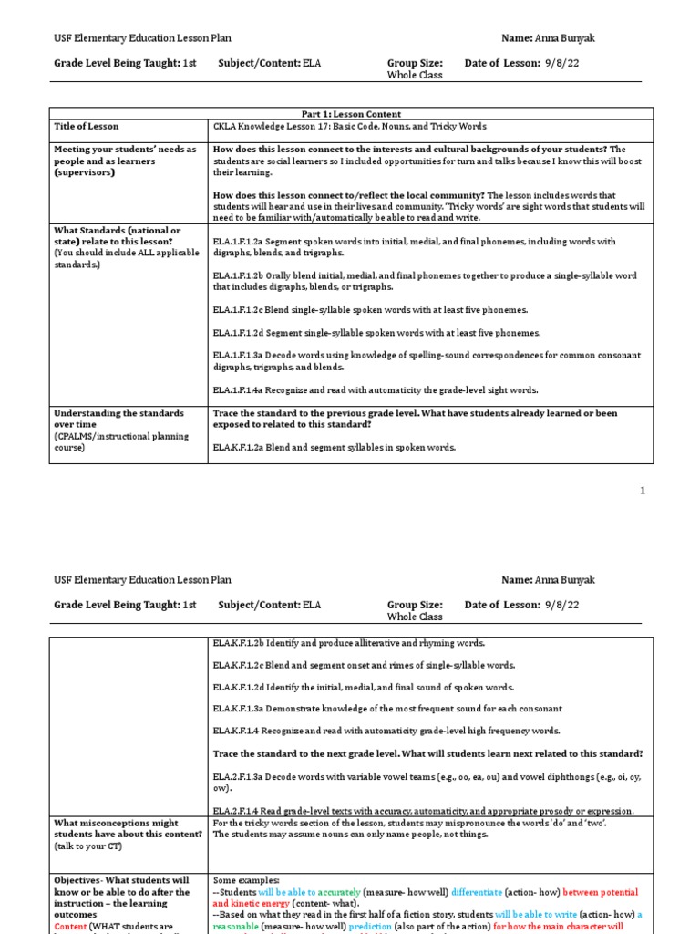 l3 CT Formal 1 Annabunyak | PDF | Syllable | Lesson Plan