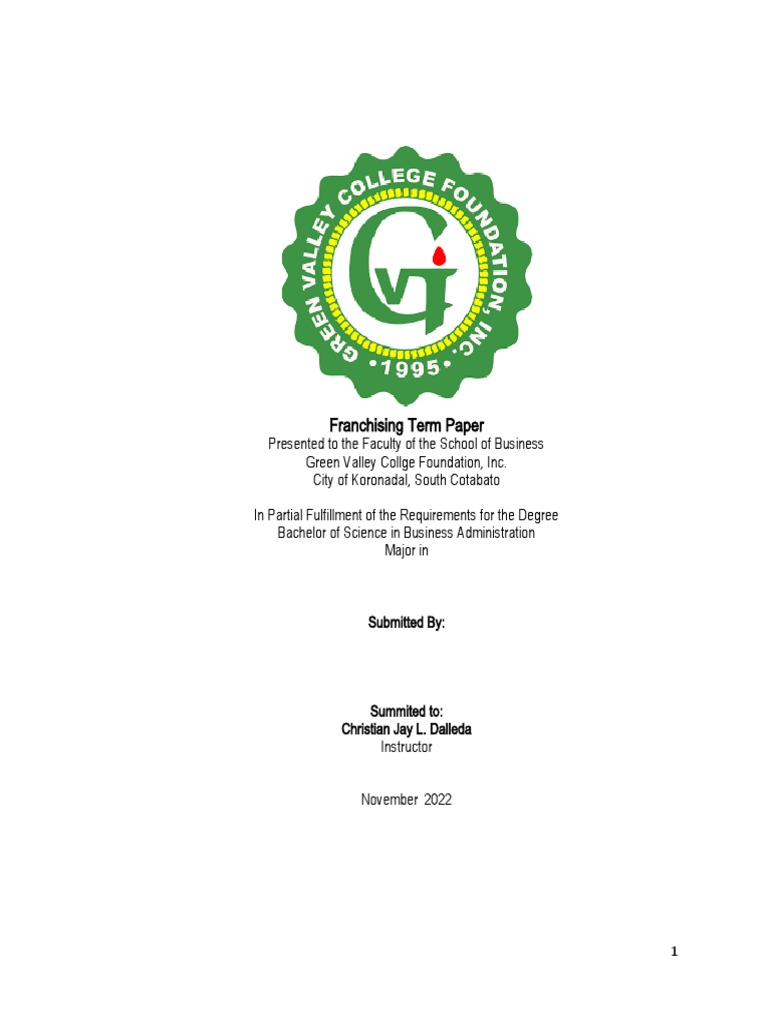 Franchising Term Paper Guide | PDF | Food And Drink | Foods