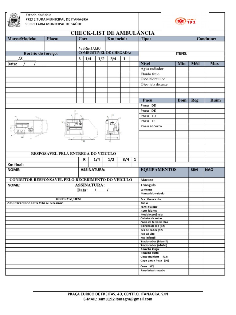 Check List De Ambulancia Samu 192 Atual Pdf Indústria