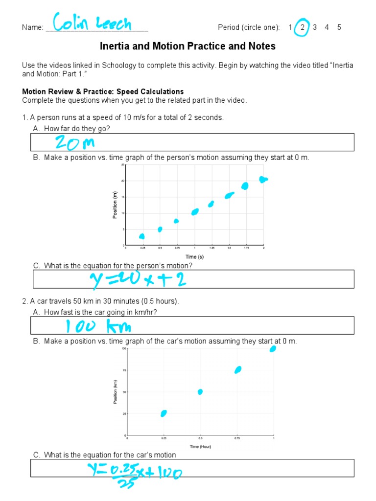 Inertia and Motion Practice and Notes | PDF | Force | Speed