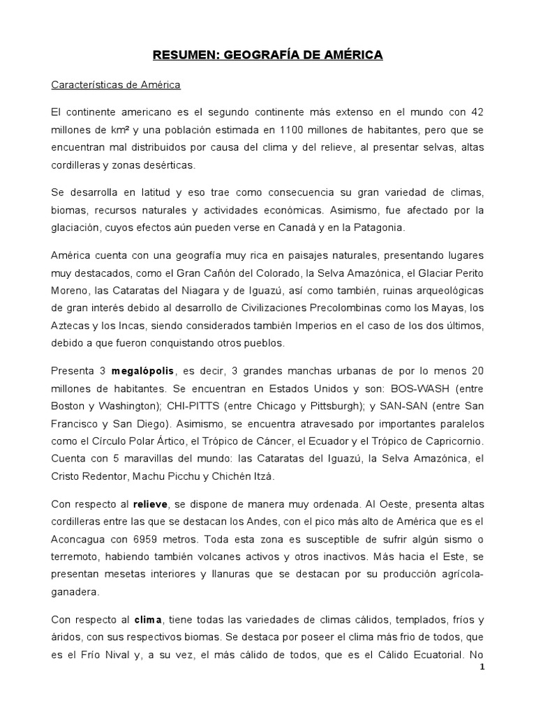 Resumen Geografía de America | PDF | Andes | Américas