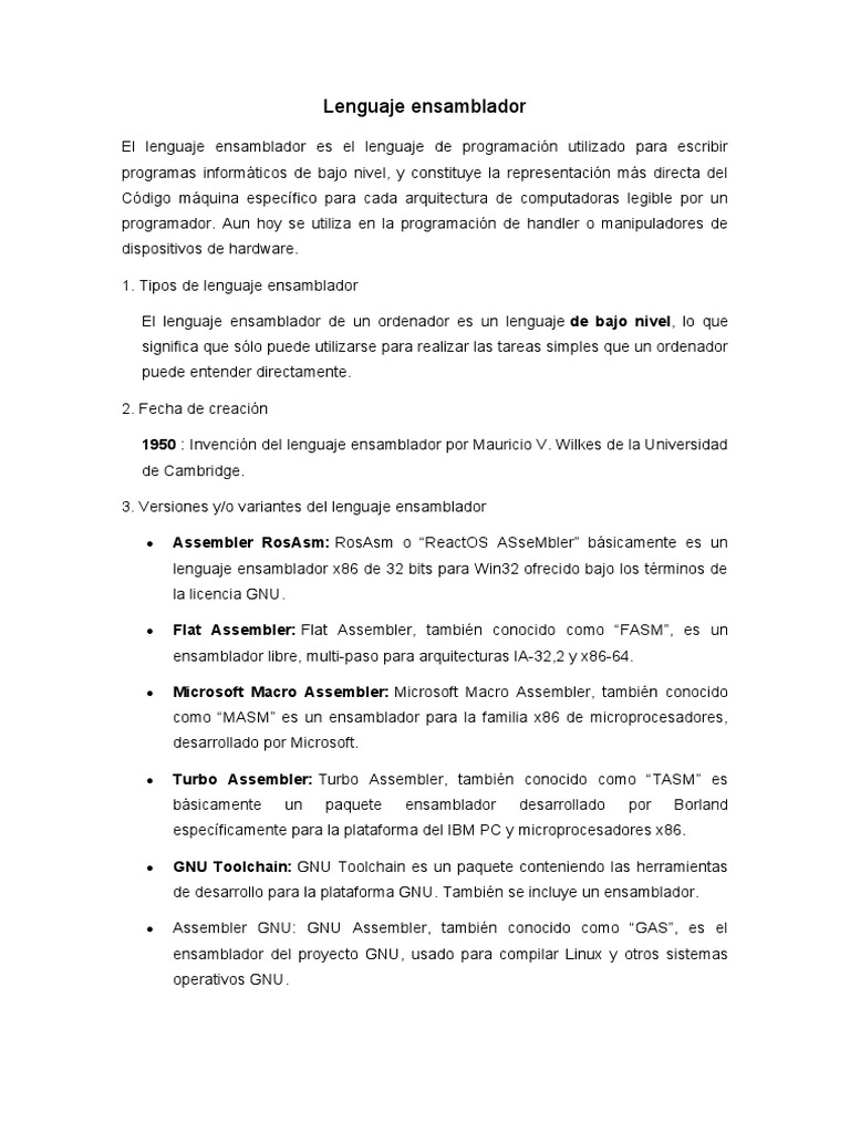 Lenguaje Ensamblador | PDF | Lenguaje ensamblador | Ñu