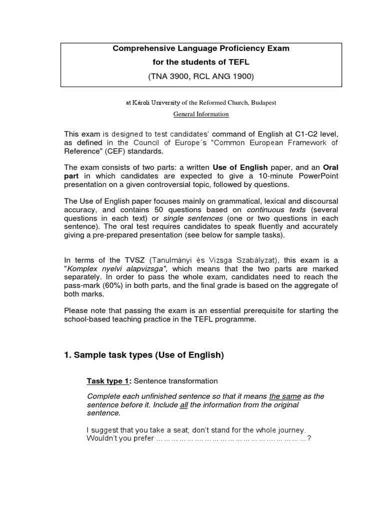 Comprehensive Language Proficiency Exam - Description | PDF | Test ...