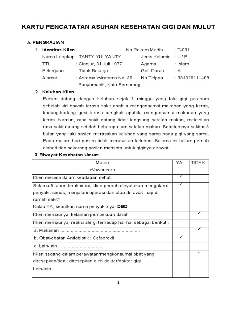 Kartu Pencatatan Asuhan Kesehatan Gigi Dan Mulut | PDF