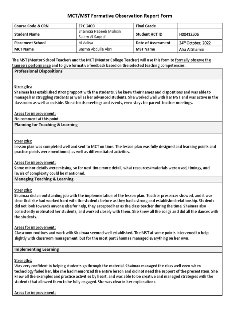 MCT Formative Assessment Report 1 Shaimaa Habeeb Mohsin Salem Al Saqqaf ...