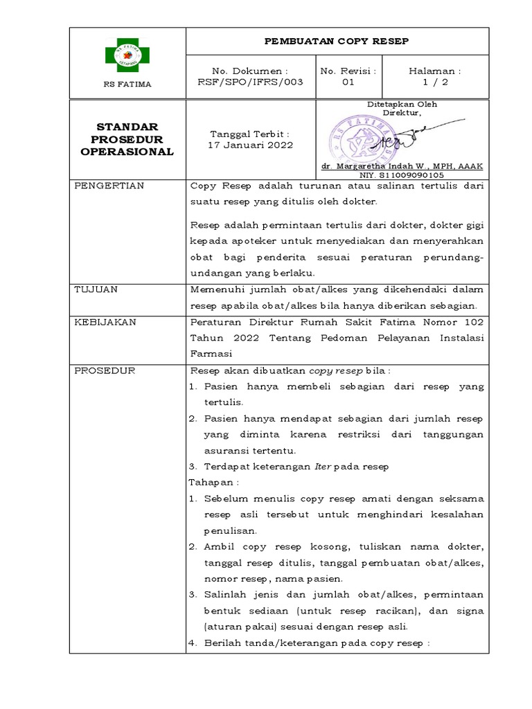 SPO Pembuatan Copy Resep. | PDF | Pengembangan Diri