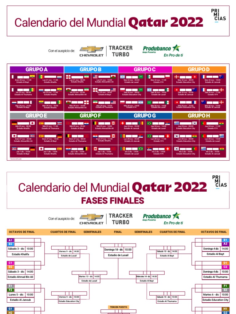 Calendario Del Mundial Qatar 2022 Para Imprimir