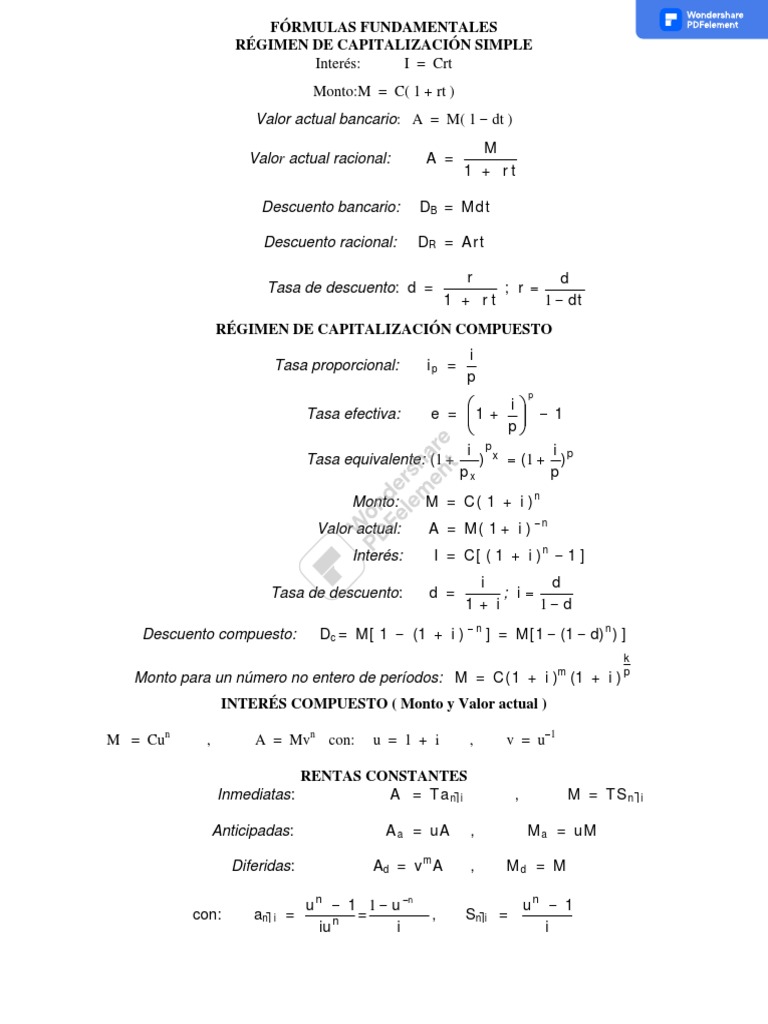 Fórmulas de Capitalización y Rentas | PDF | Matemáticas