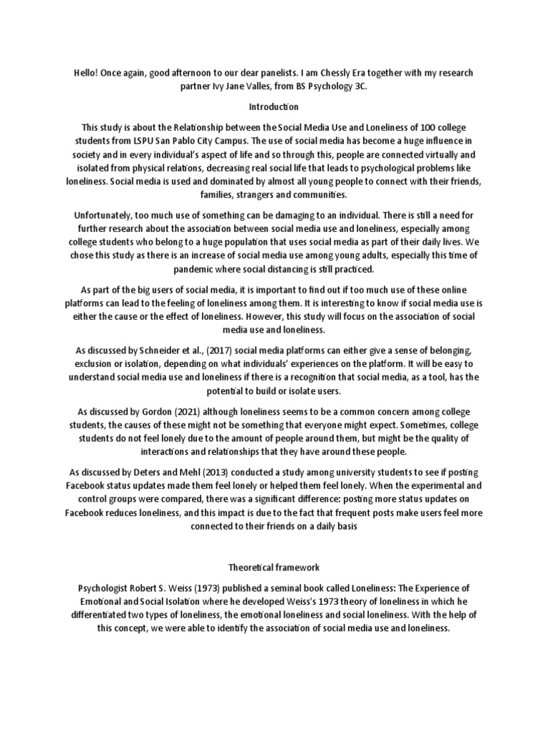 Research Script | PDF | Loneliness | Social Media