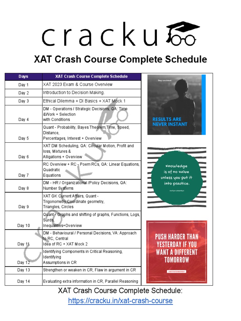 XAT Crash Course Complete Schedule | PDF | Logarithm | Mathematics