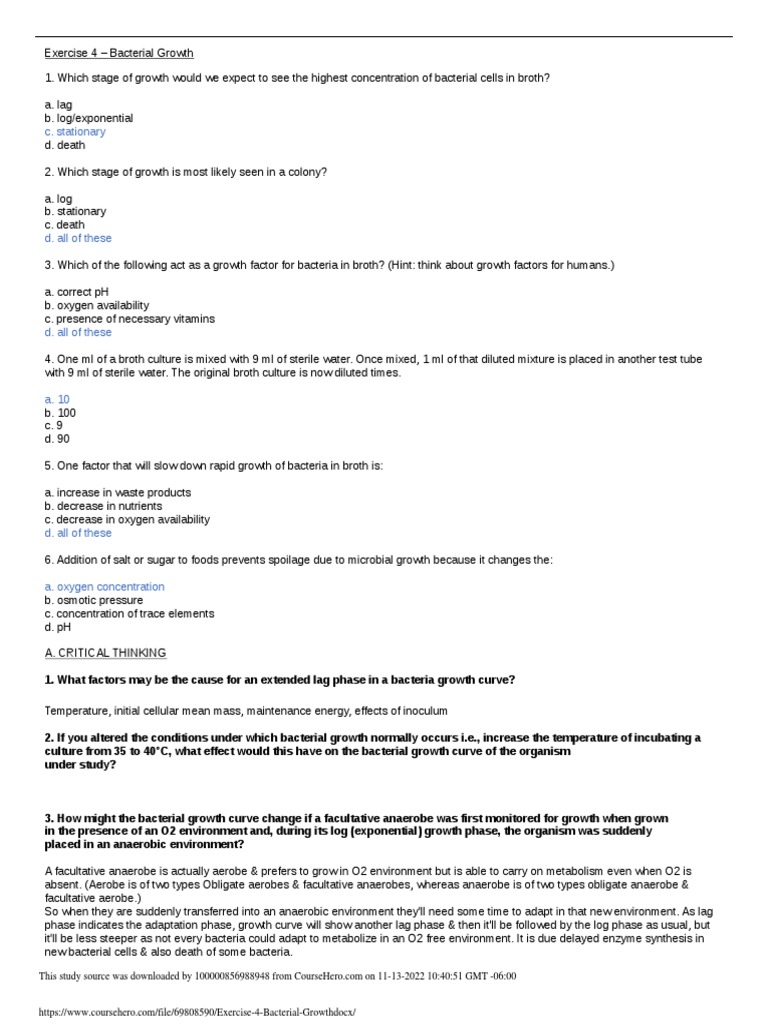 Exercise 4 Bacterial Growth | PDF | Bacteria | Growth Medium