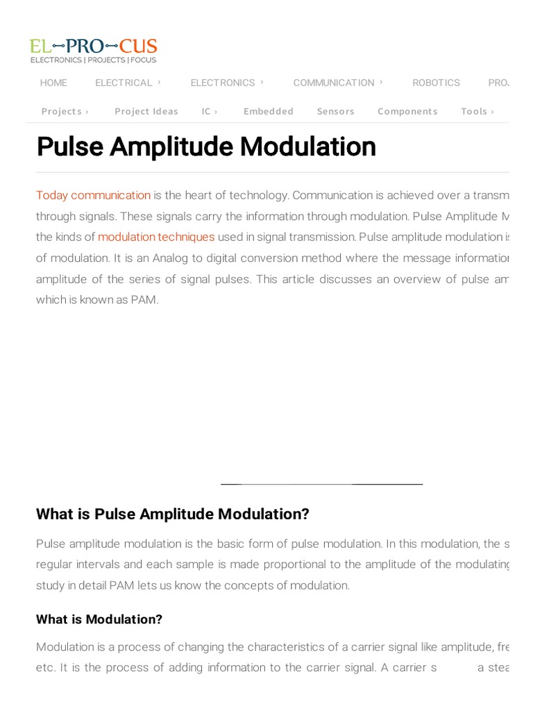 Pulse Amplitude Modulation Pam Working Types And Its Applications