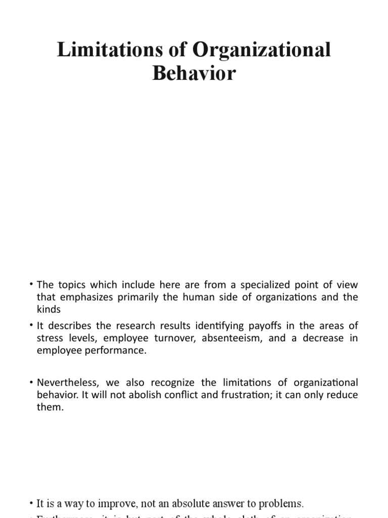 Limitations of Organizational Behavior | PDF | Organizational Behavior ...
