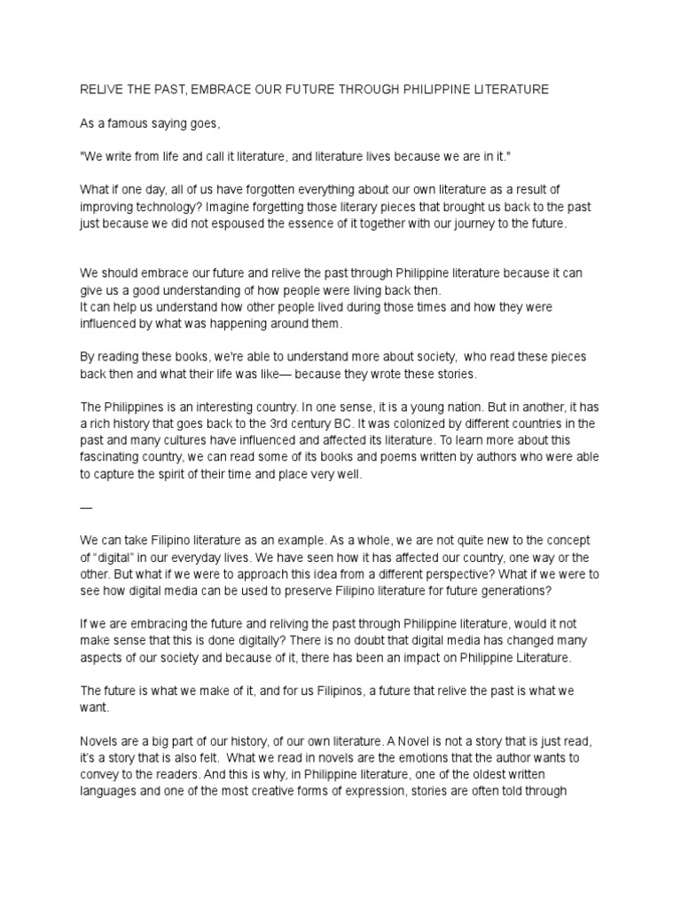 Relive The Past, Embrace Our Future Through Philippine Literature | PDF